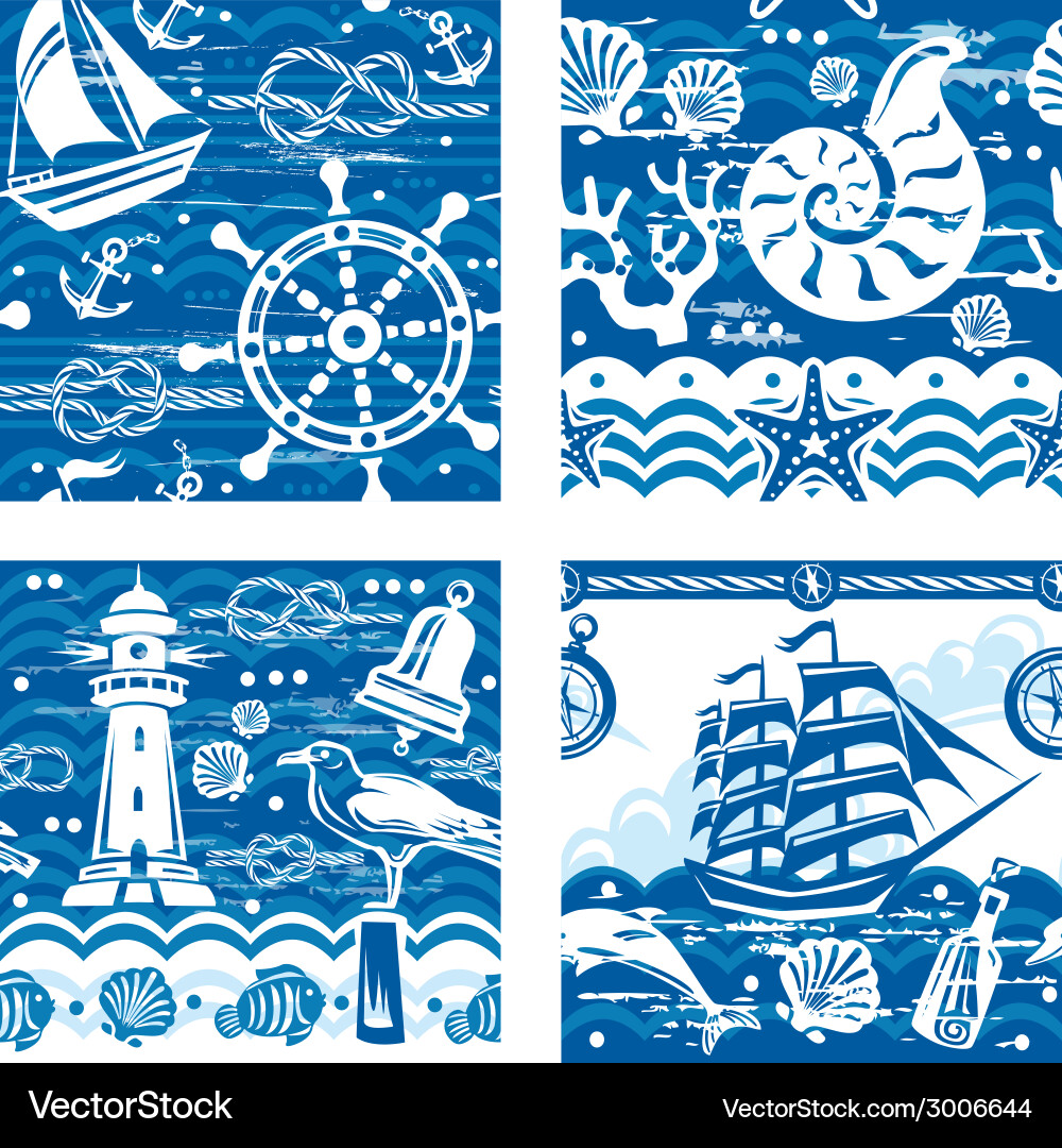 Seamless patterns with nautical and sea symbols Vector Image