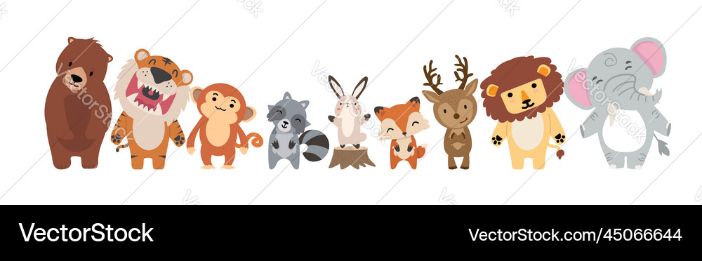 Set of forest animals flat doodle Royalty Free Vector Image