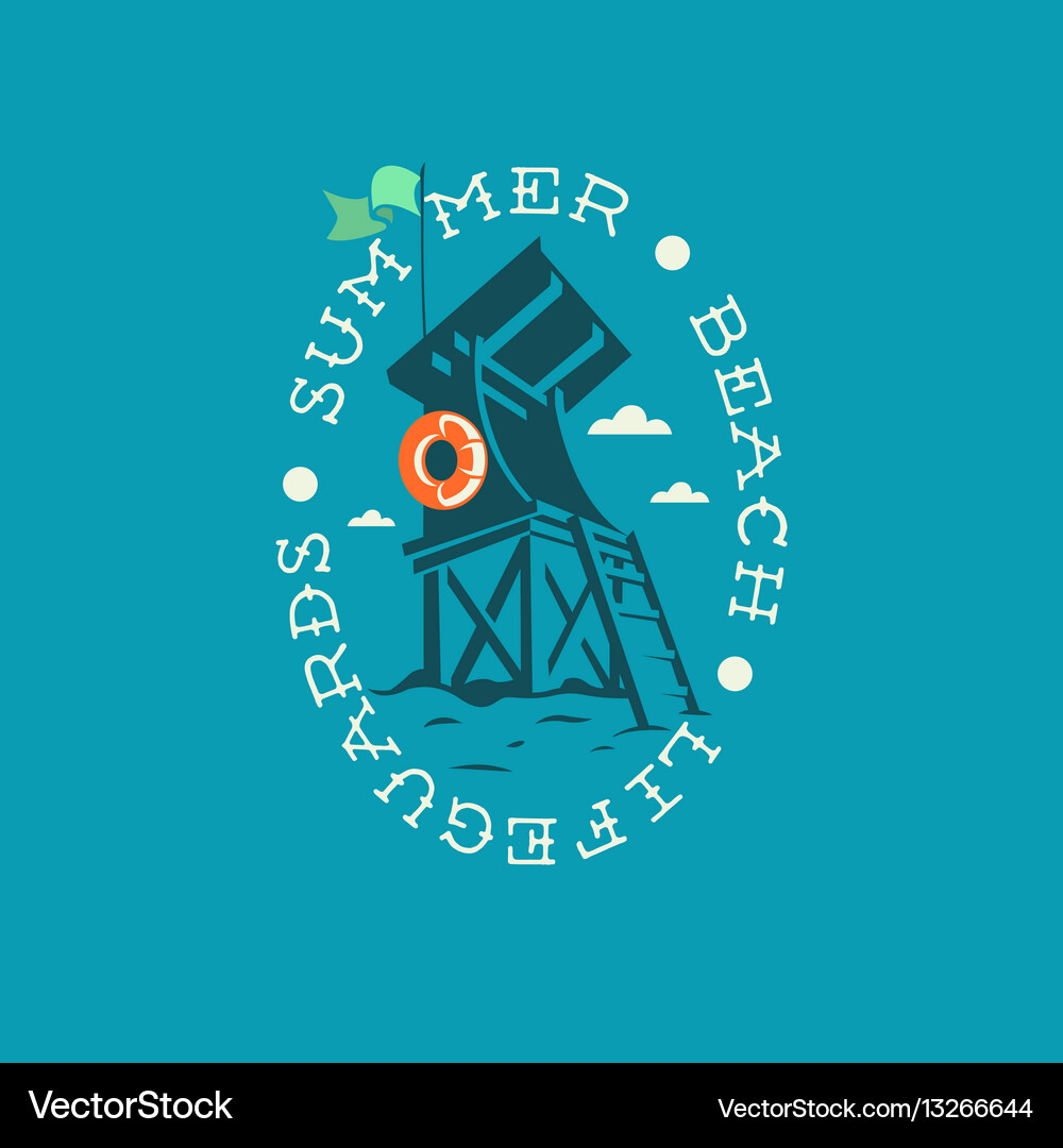 Summer beach lifeguards tower drawing oval emblem Vector Image