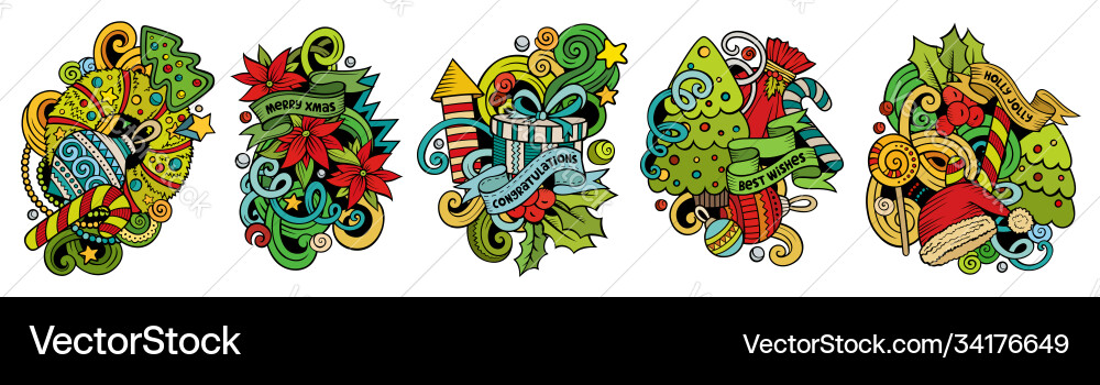 New year cartoon doodle designs set Royalty Free Vector