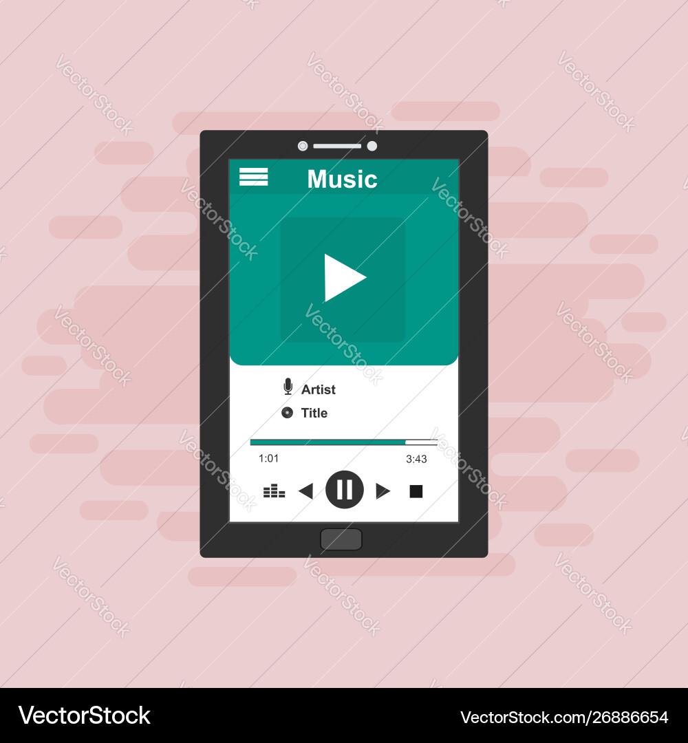 Media player application app template with flat Vector Image