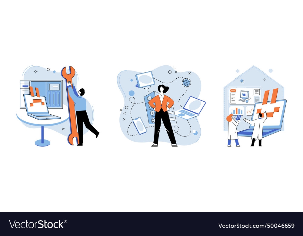 Computer troubleshooting software services play Vector Image