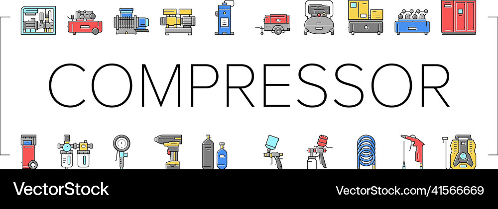 Air compressor tool collection icons set Vector Image