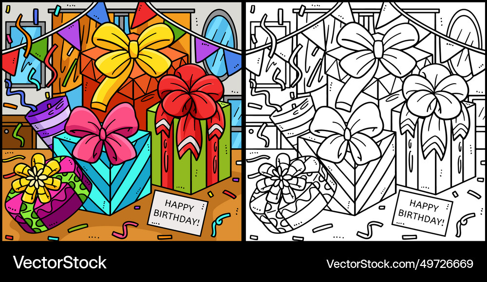 Birthday Gift Coloring Page Royalty Free Vector Image