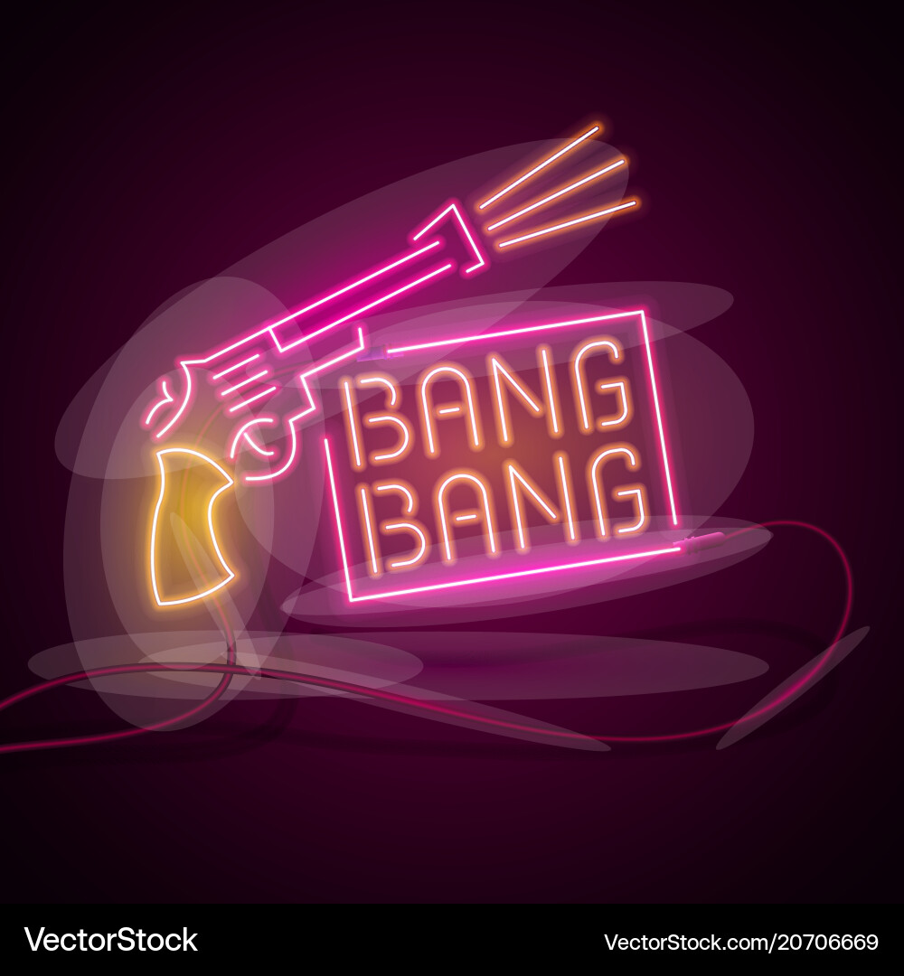 Glowing neon effect sign pair crossed gun Vector Image