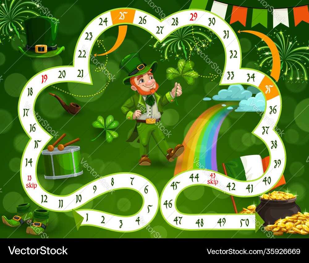Kids board game template patricks day theme Vector Image
