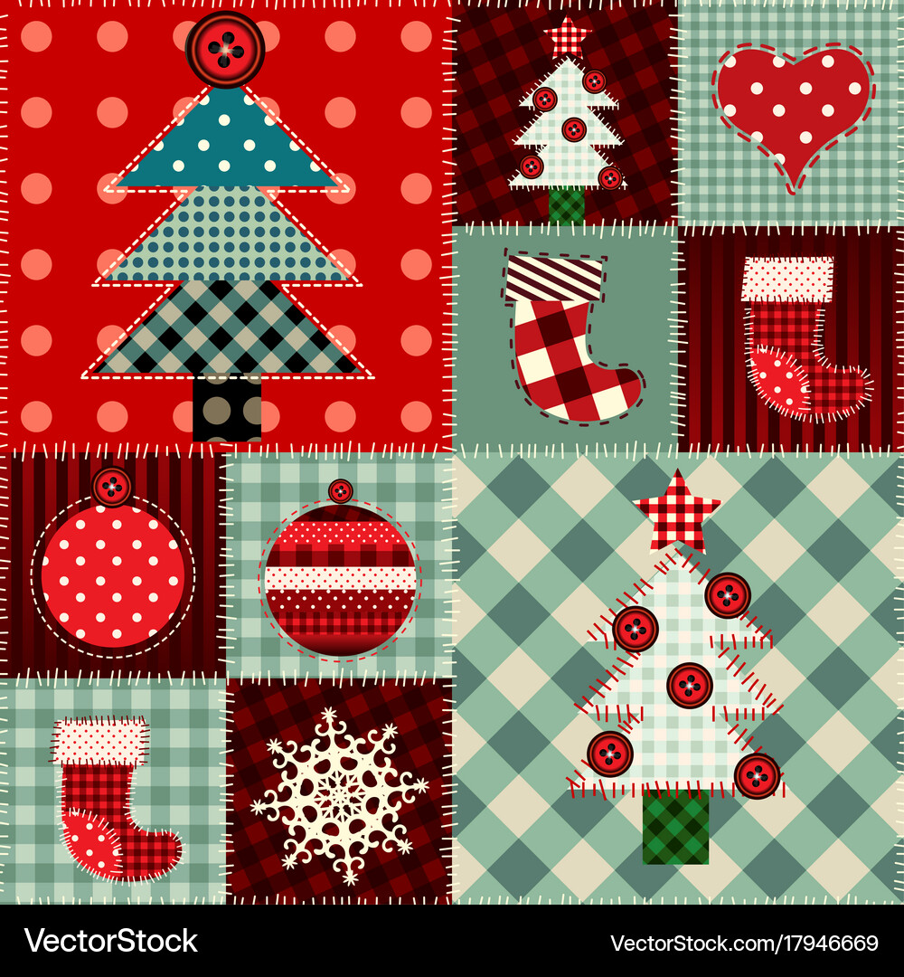 Seamless christmas background in patchwork style Vector Image