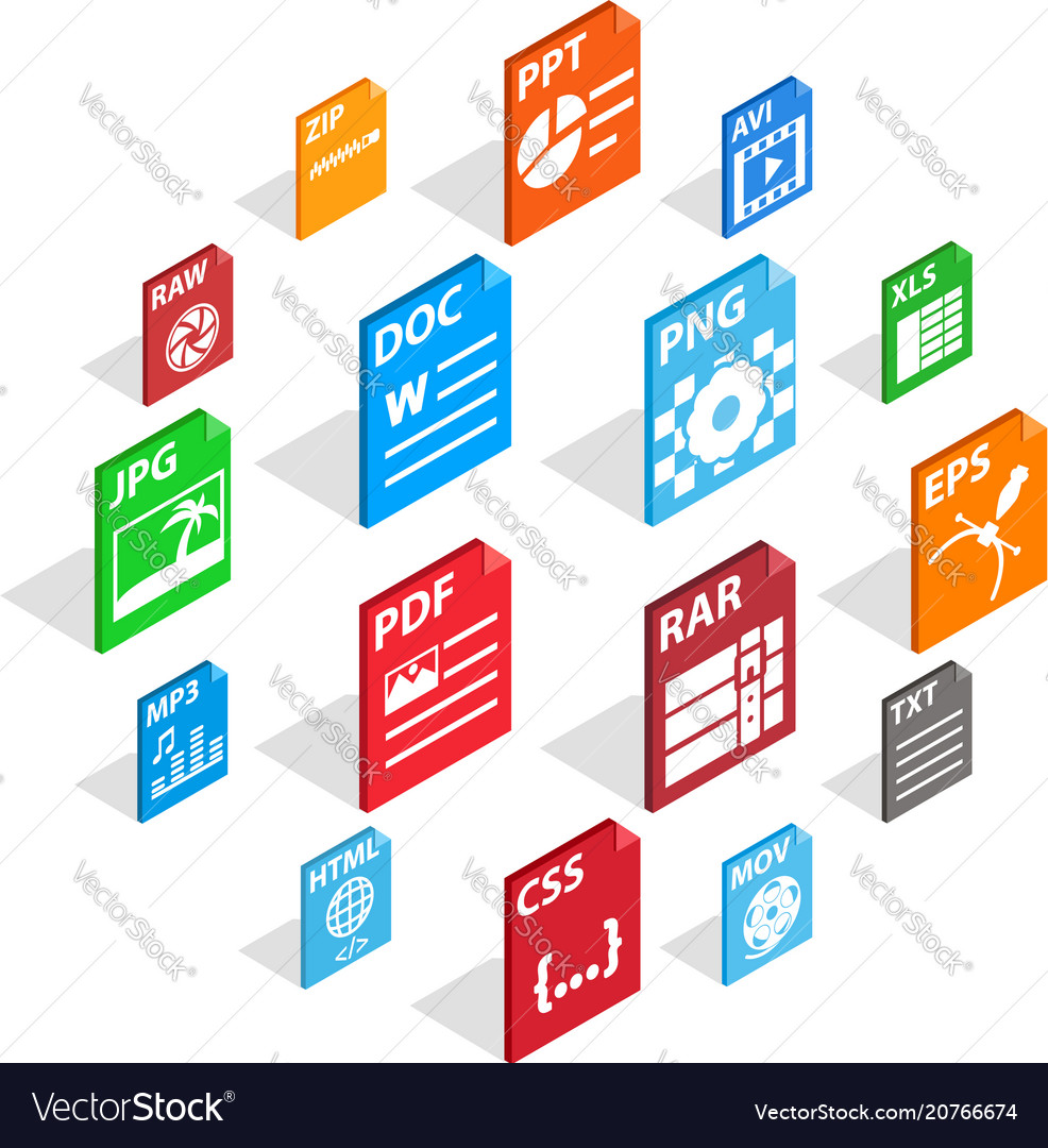 File type icons set isometric 3d style Royalty Free Vector File type icons set isometric 3d style Royalty Free Vector