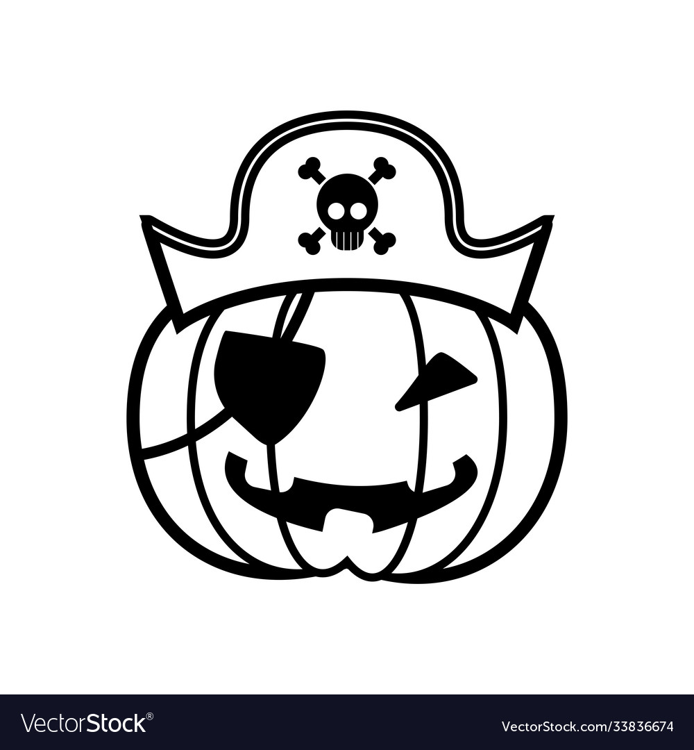 Halloween pumpkin with pirate hat and patch line Vector Image