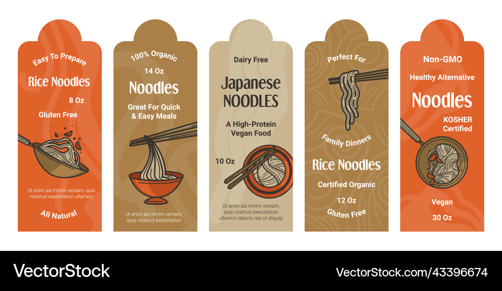 Package label design emblem set for rice noodles Vector Image