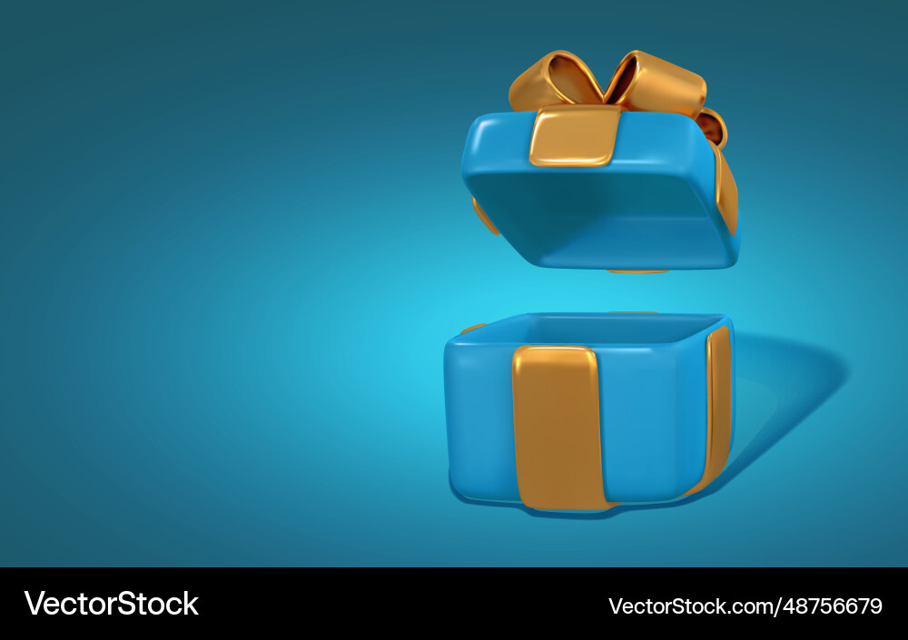 3d realistic blue gift box with golden bow paper Vector Image