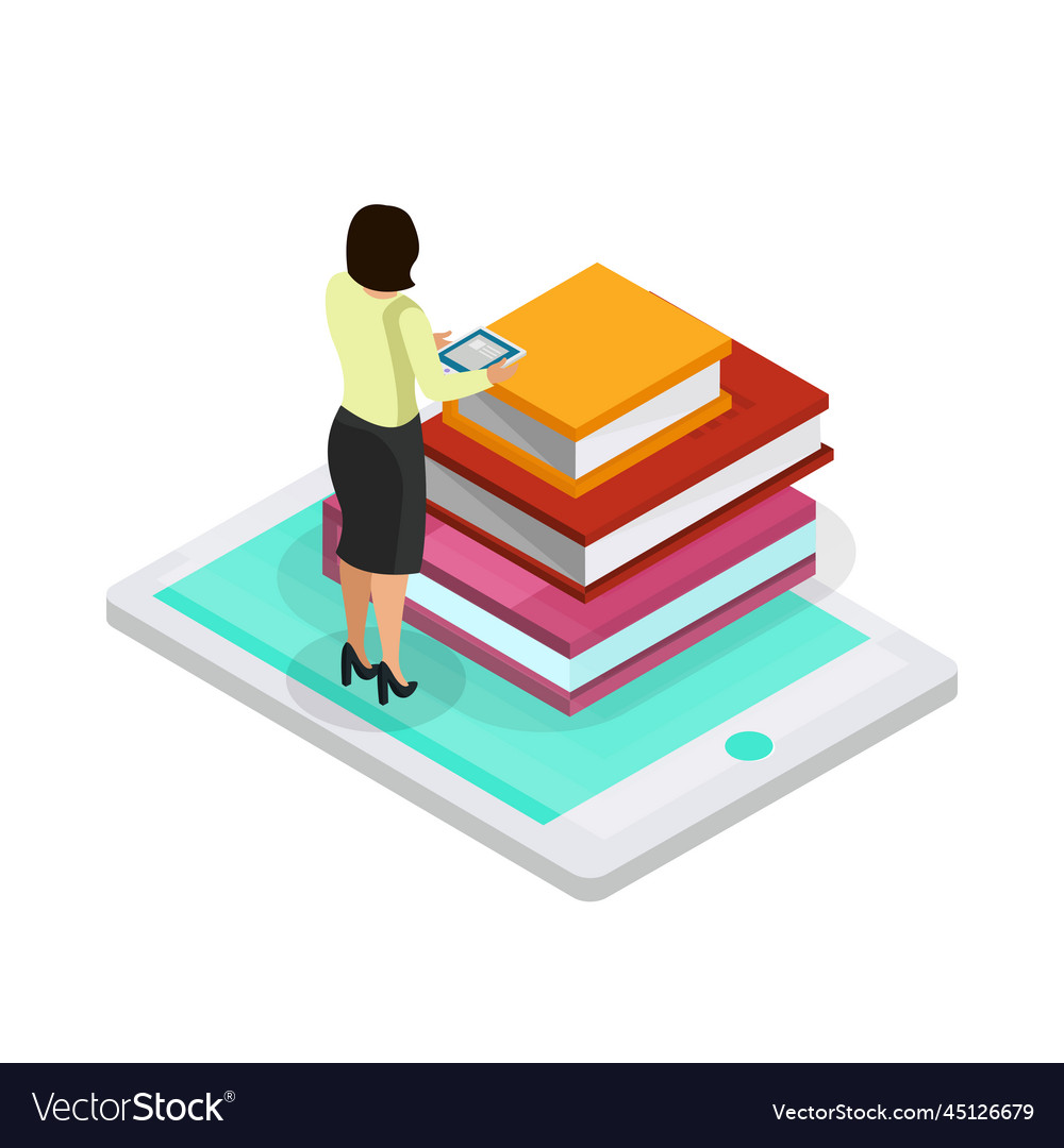 Books stack tablet composition Royalty Free Vector Image