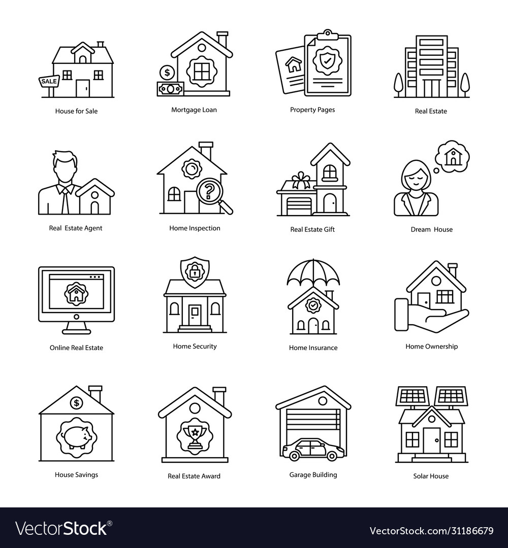 Pack property line icons Royalty Free Vector Image