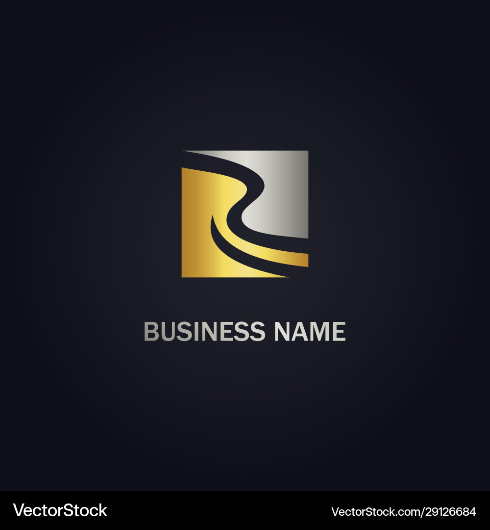 Abstract river square landscape gold logo Vector Image