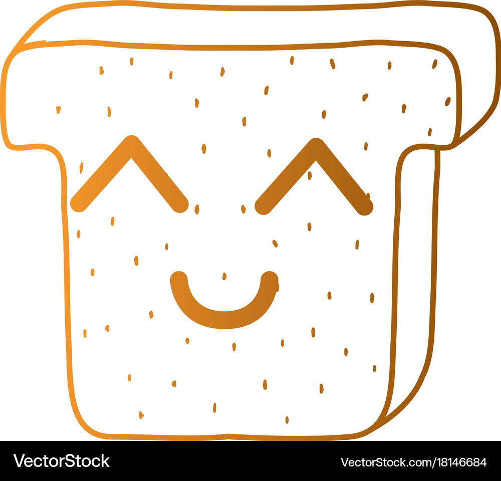 Line kawaii cute happy slice bread Royalty Free Vector Image