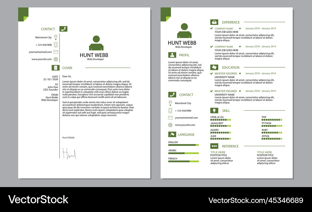 Curriculum vitae resume template green clean – Free Vector | VectorStock