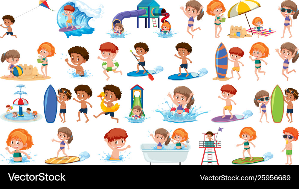 Set summer kids Royalty Free Vector Image - VectorStock