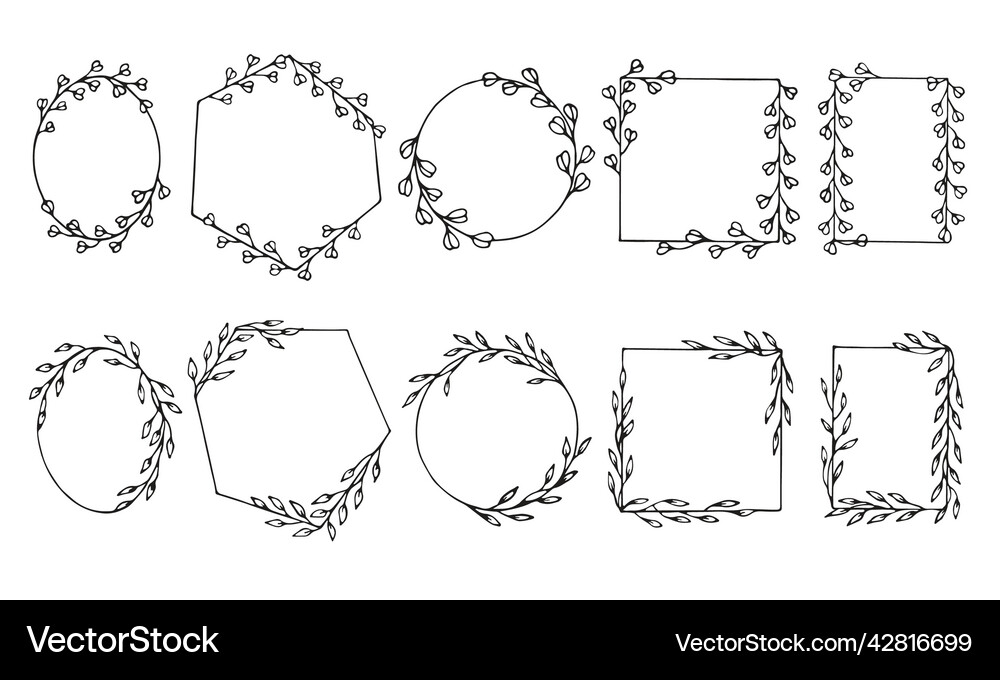 Hand drawn floral frames in outline style Vector Image