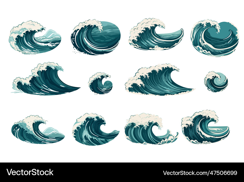 Ocean Wave Splash Collection Royalty Free Vector Image