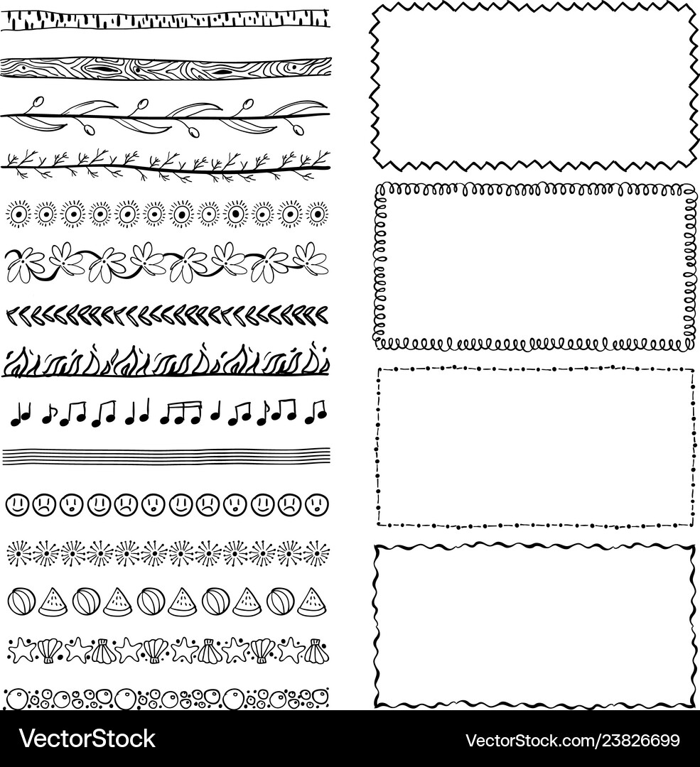Set of hand-drawn doodle frames sketch borders Vector Image