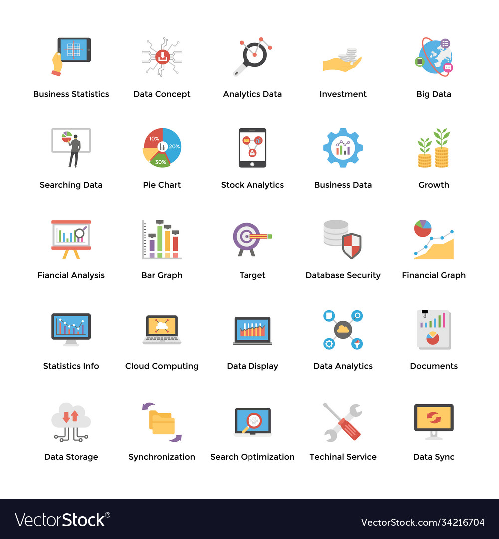 Data analytics flat icons pack Royalty Free Vector Image Data analytics flat icons pack Royalty Free Vector Image