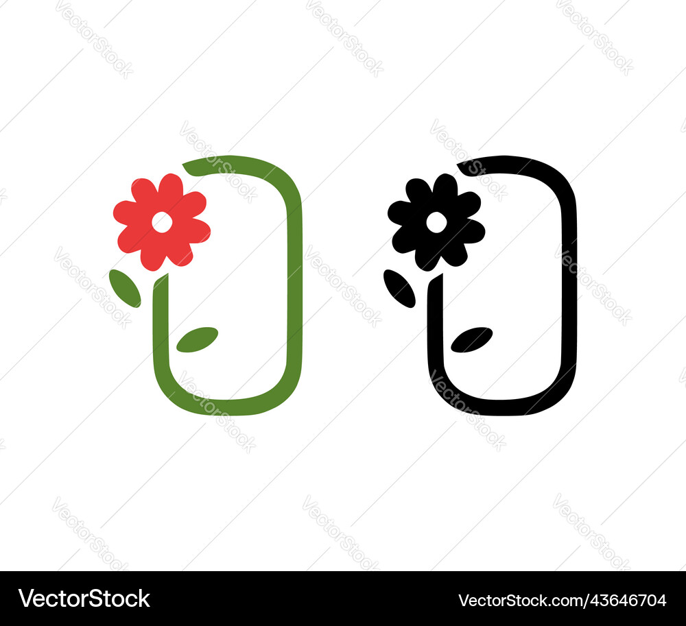 Letter o and red flower doodle icon Royalty Free Vector