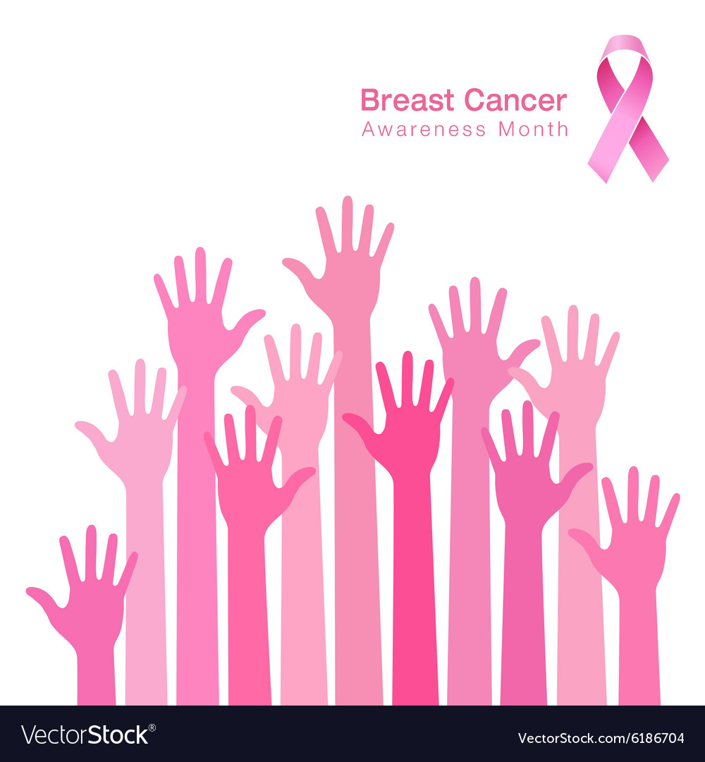 Pink Ribbon Breast Cancer Awareness People Hands Vector Image