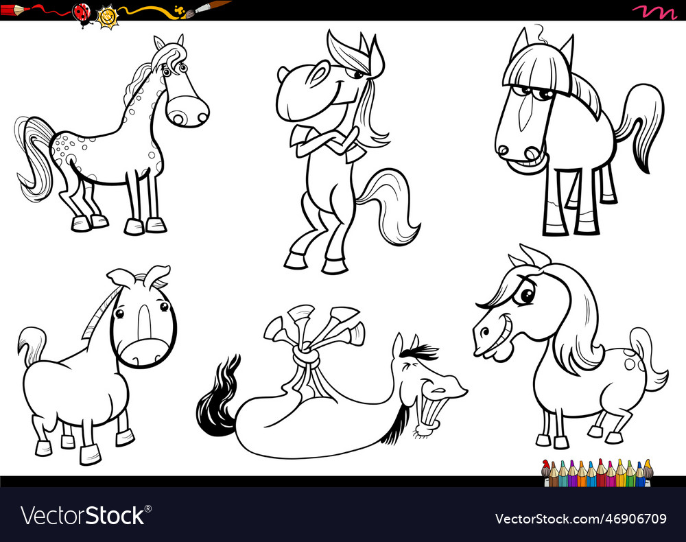Cartoon horses farm animal characters set Vector Image