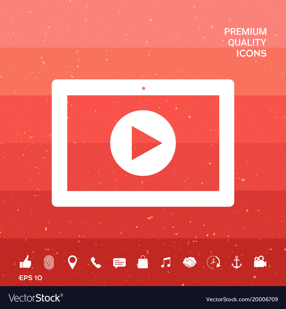 Computer tablet with play button icon Royalty Free Vector