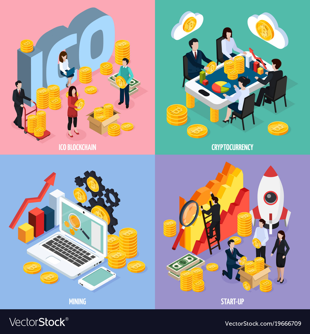 Ico Blockchain Isometric Design Concept Royalty Free Vector