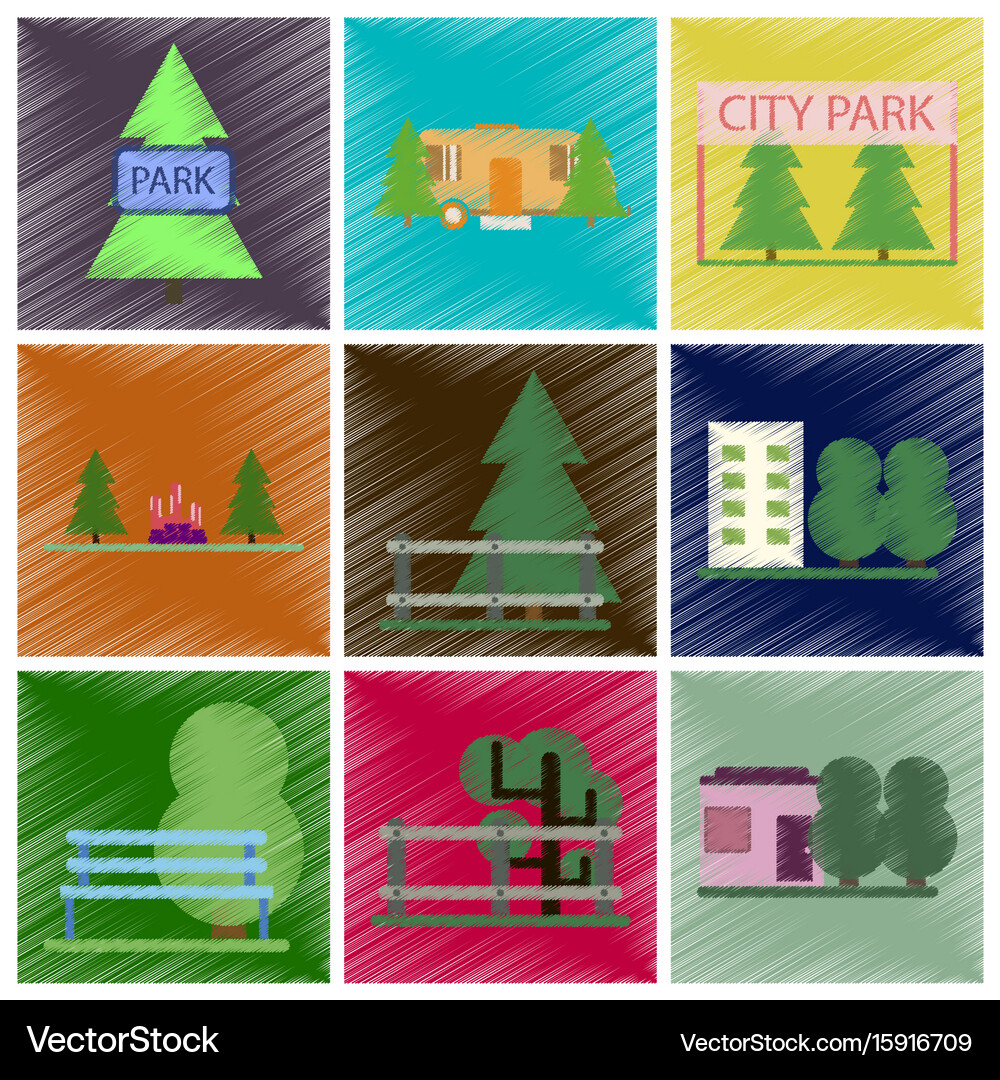 Set flat icons in shading style parks Royalty Free Vector