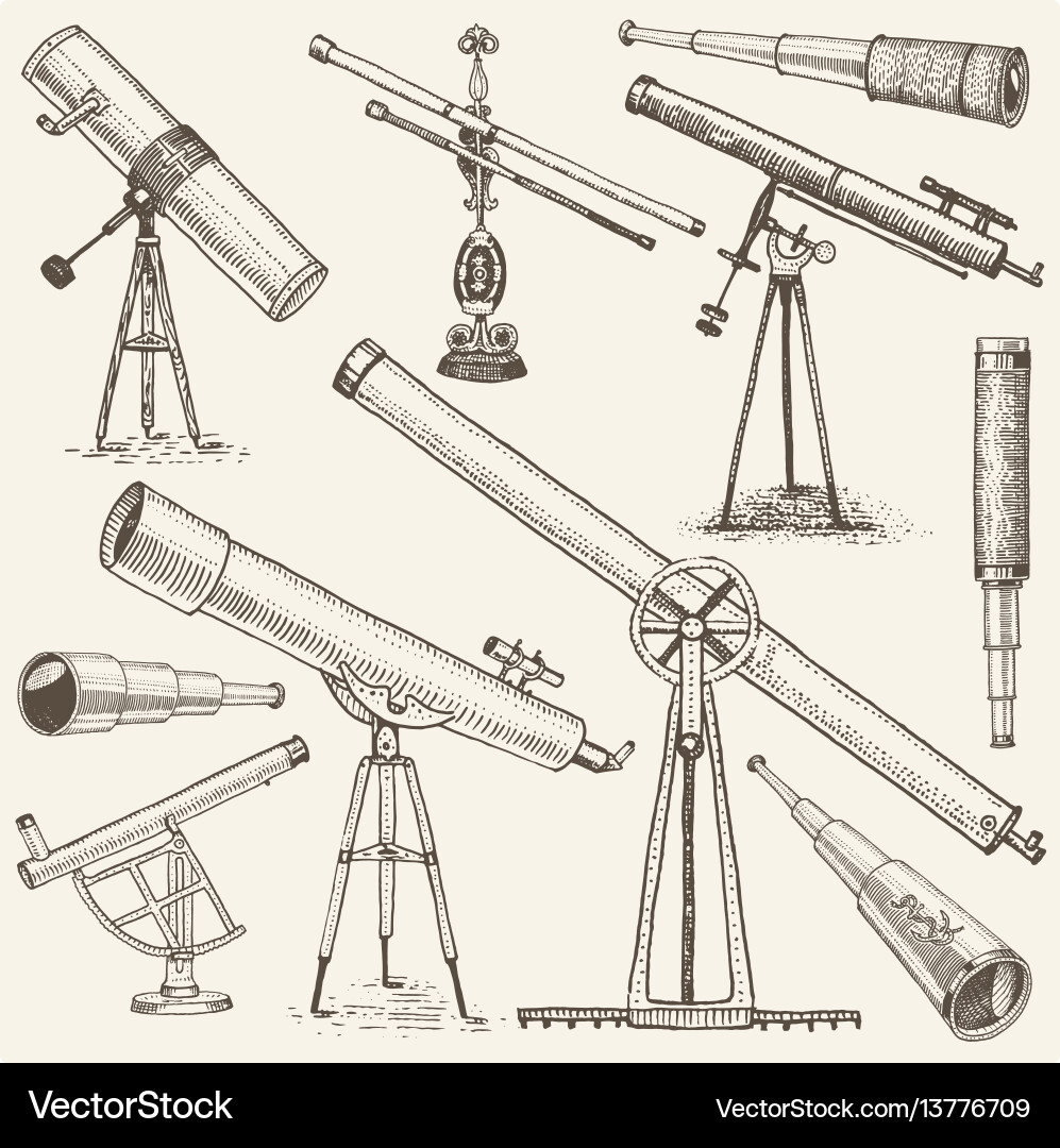 Set of astronomical instruments telescopes Vector Image