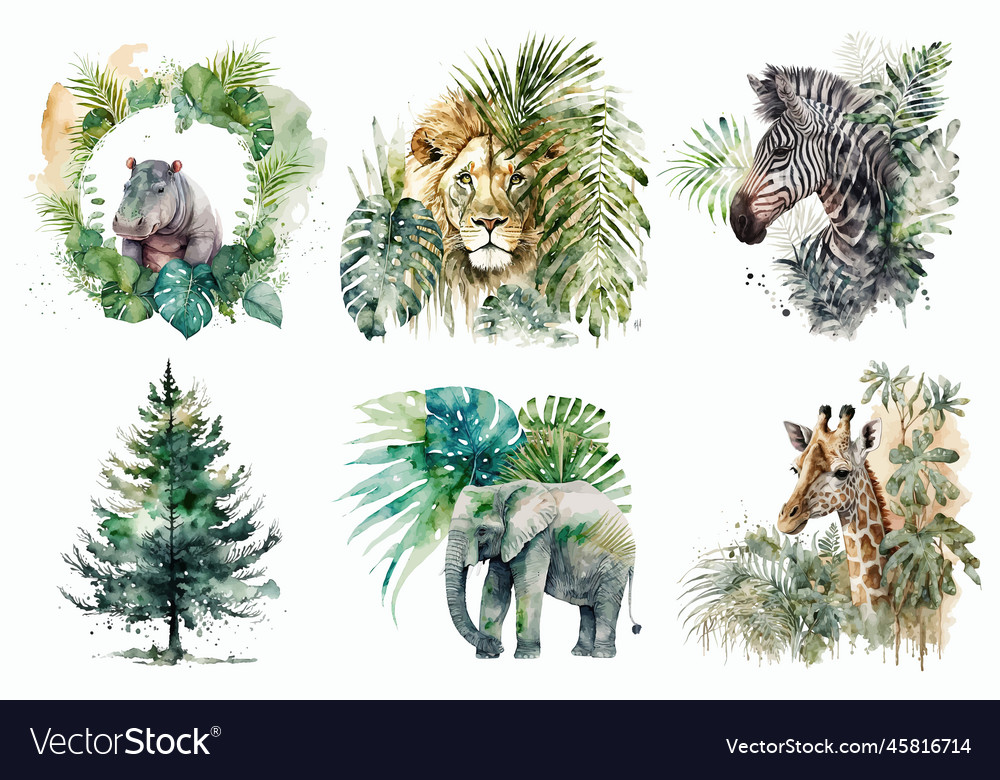 Safari animal set hippopotamus lion zebra Vector Image