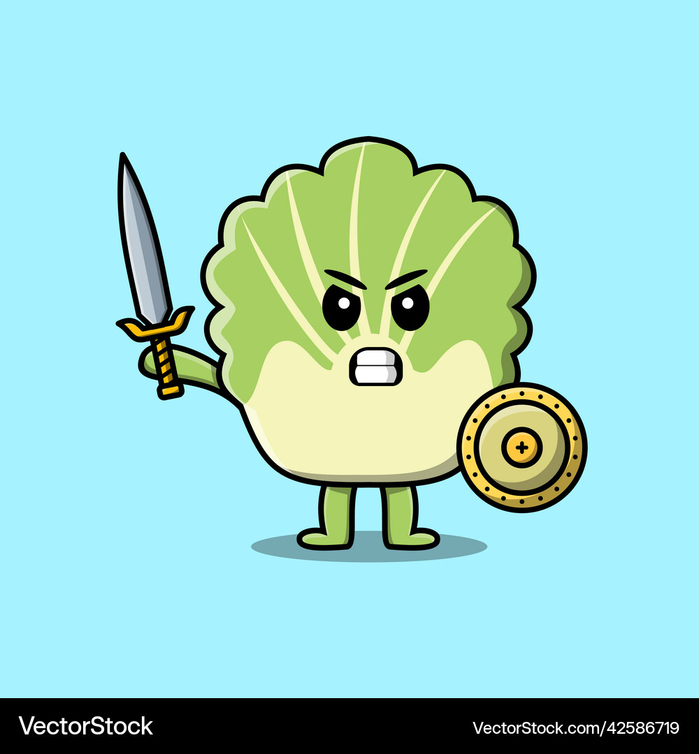 Cartoon chinese cabbage holding sword and shield Vector Image