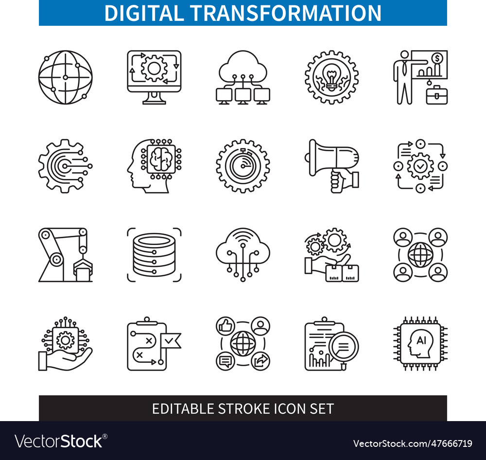 Digital transformation editable stroke icon set Vector Image