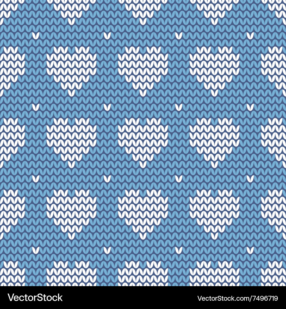 Tile knitting pattern with white hearts on blue Vector Image