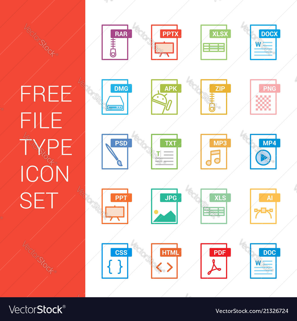 File Type Icons Set Royalty Free Vector Image VectorStock