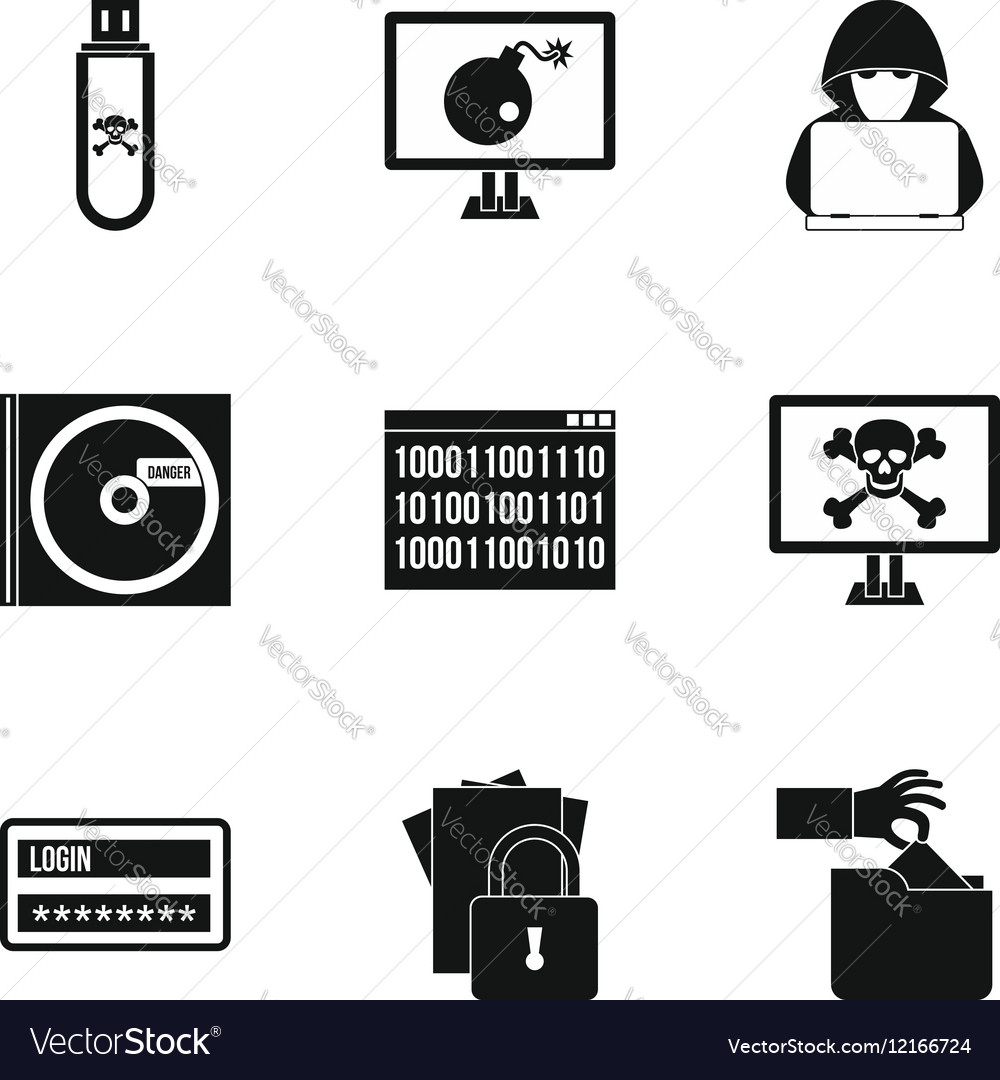 Hacking icons set simple style Royalty Free Vector Image