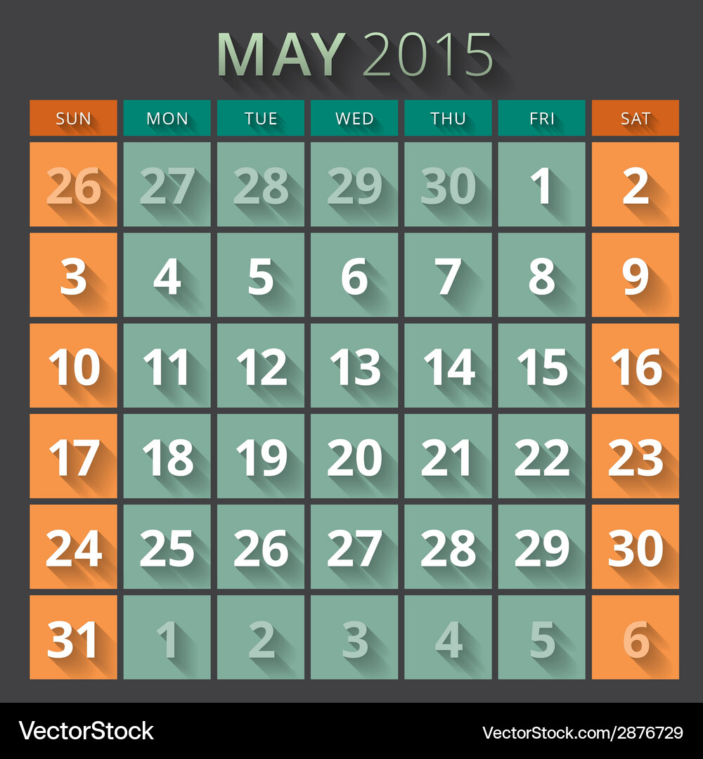 Calendar planner 2015 template week starts sunday Vector Image