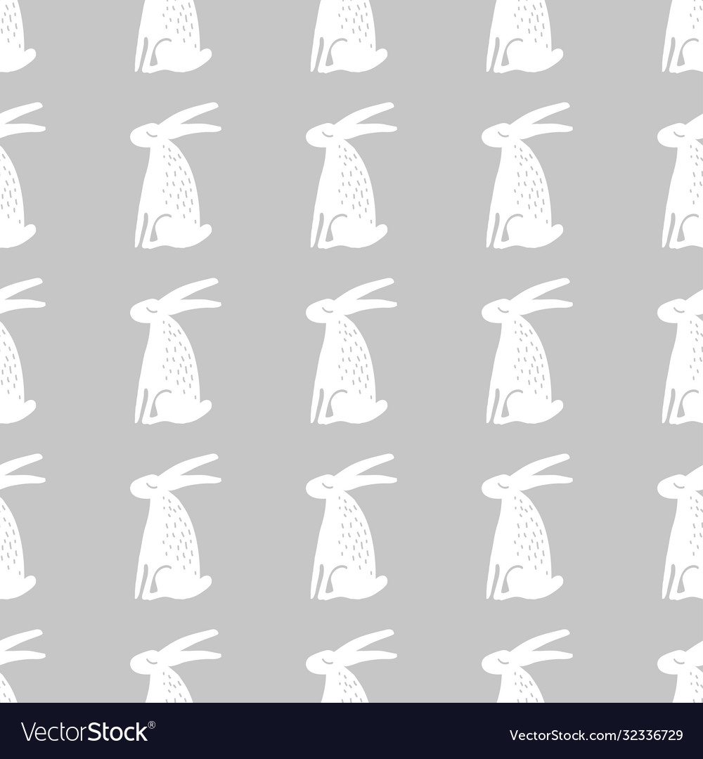 Seamless hand drawn pattern with rabbits Vector Image
