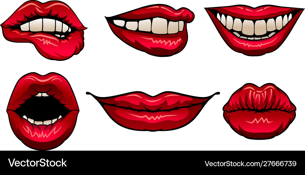 Red woman lips showing different emotions Vector Image