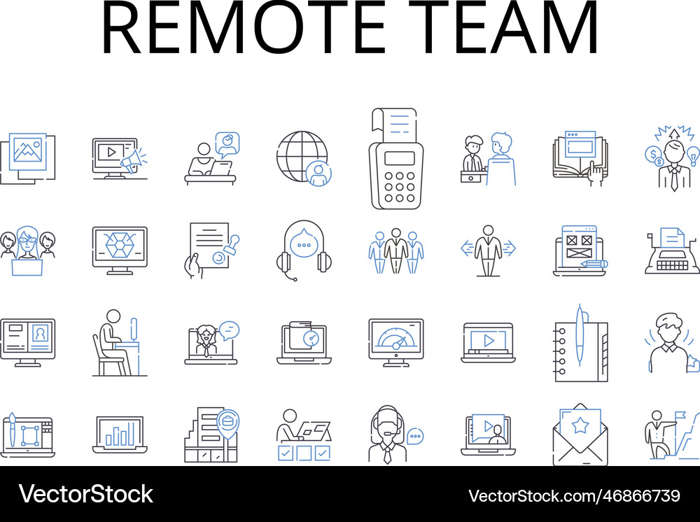 Remote team line icons collection virtual staff Vector Image