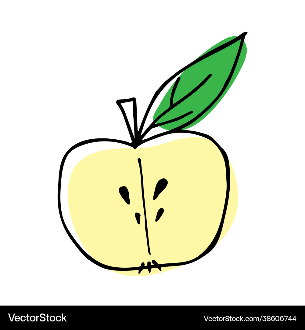 Half apple in doodle style Royalty Free Vector Image