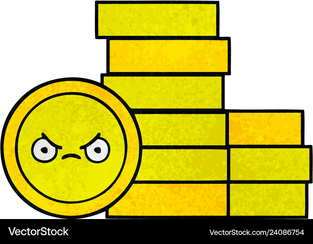 Retro grunge texture cartoon coins Royalty Free Vector Image