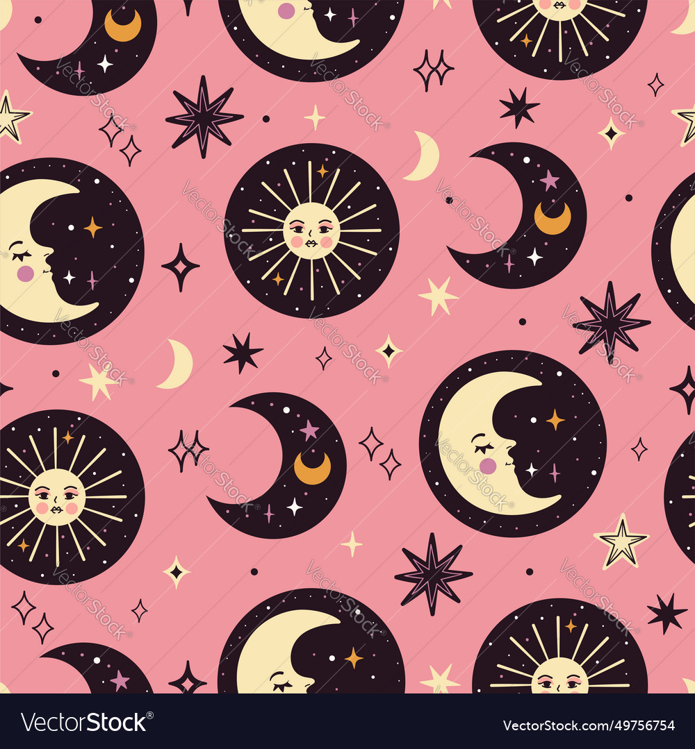 Seamless magical pattern with celestial bodies Vector Image Seamless magical pattern with celestial bodies Vector Image