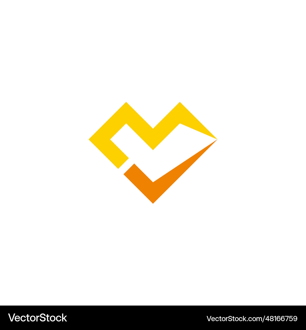 Letter m check mark gold standard symbol Vector Image