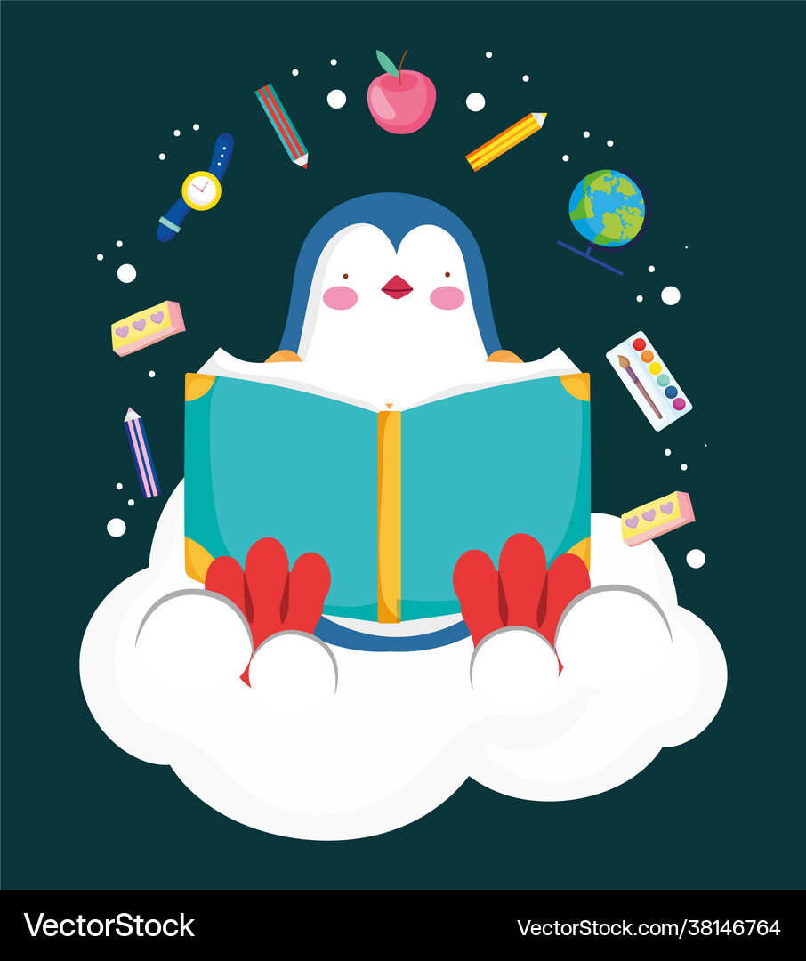Cute penguin reading book Royalty Free Vector Image