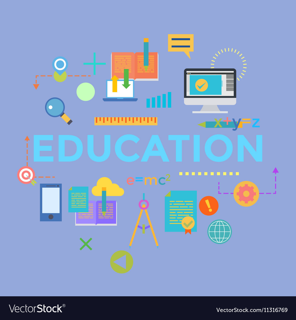 Concepts word education flat design banner Vector Image