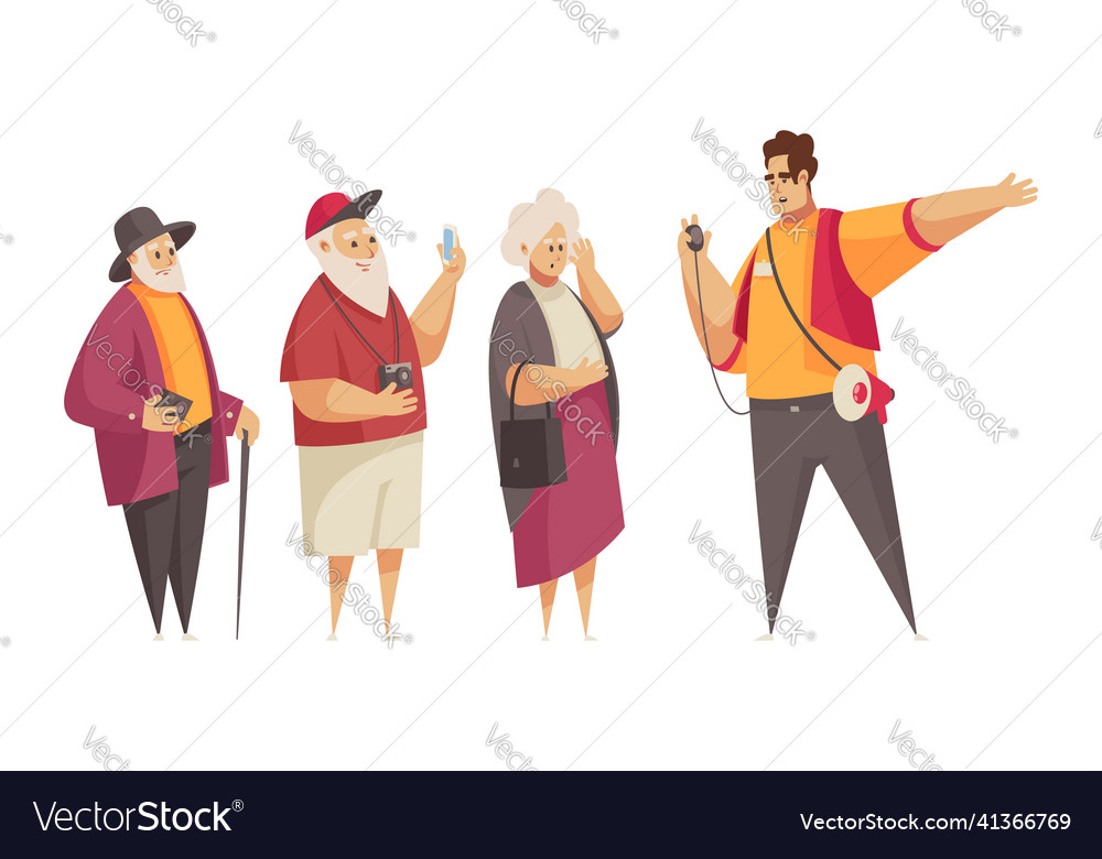 Elderly excursion group composition Royalty Free Vector