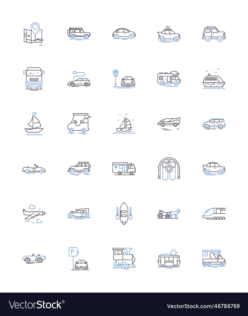 Transit line icons collection commute Royalty Free Vector Transit line icons collection commute Royalty Free Vector